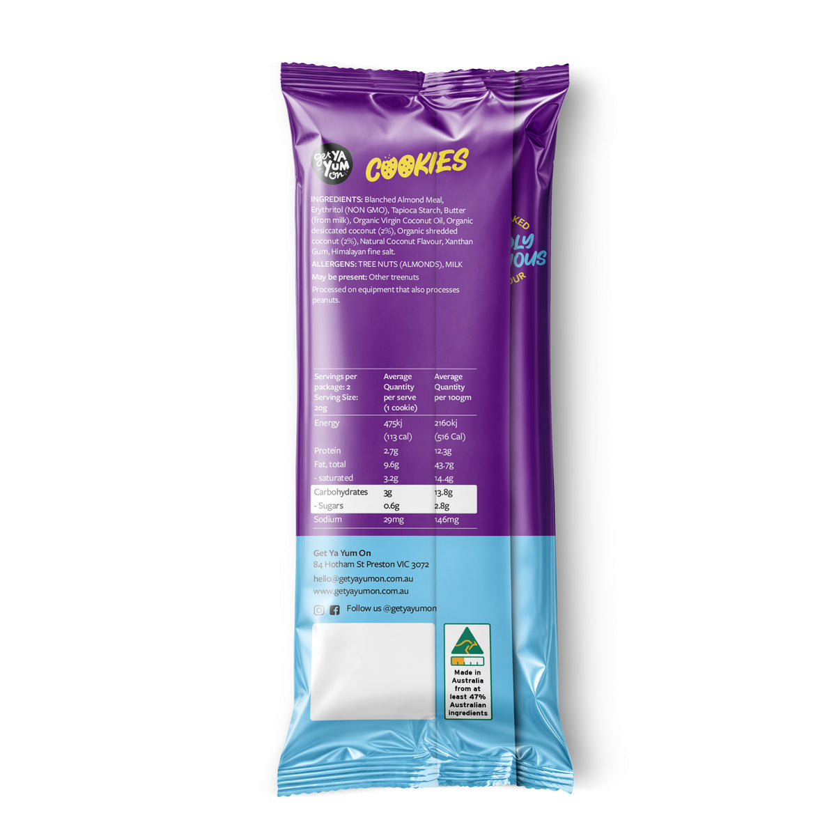 Crunchy Coconut 2 PACK SINGLE SERVE COOKIES - 40g x 10 – GetYaYumOn